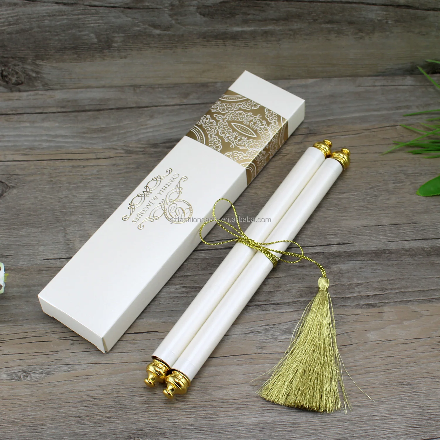 African Customized Ivory Scroll Wedding Invitations with Box