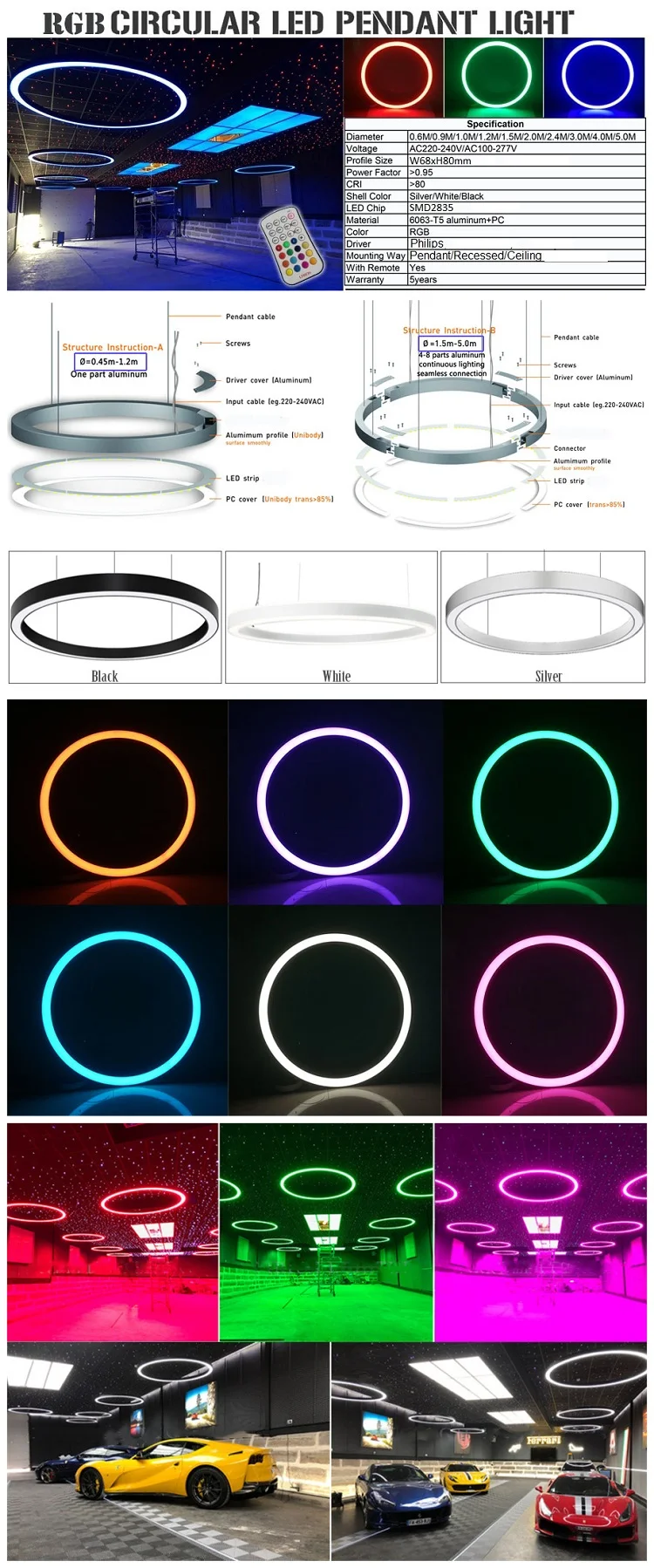 Aluminum Up And Down Trunking System Rgb Color Changed Chandelier ...