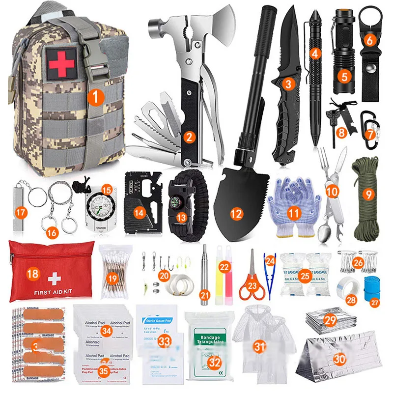 35 Piece Emergency Bug Out Bag Survival Kit Camping Hiking Accessories ...