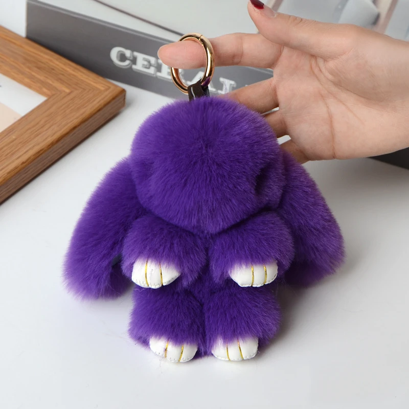 18cm Bunny Doll Keychain - Soft, Cute Faux Fur Pom Pom