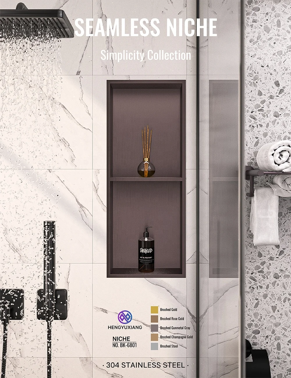 Brushed Rose Gold SUS304 Insert Bathroom Shower Niche Wall for Hotel ...