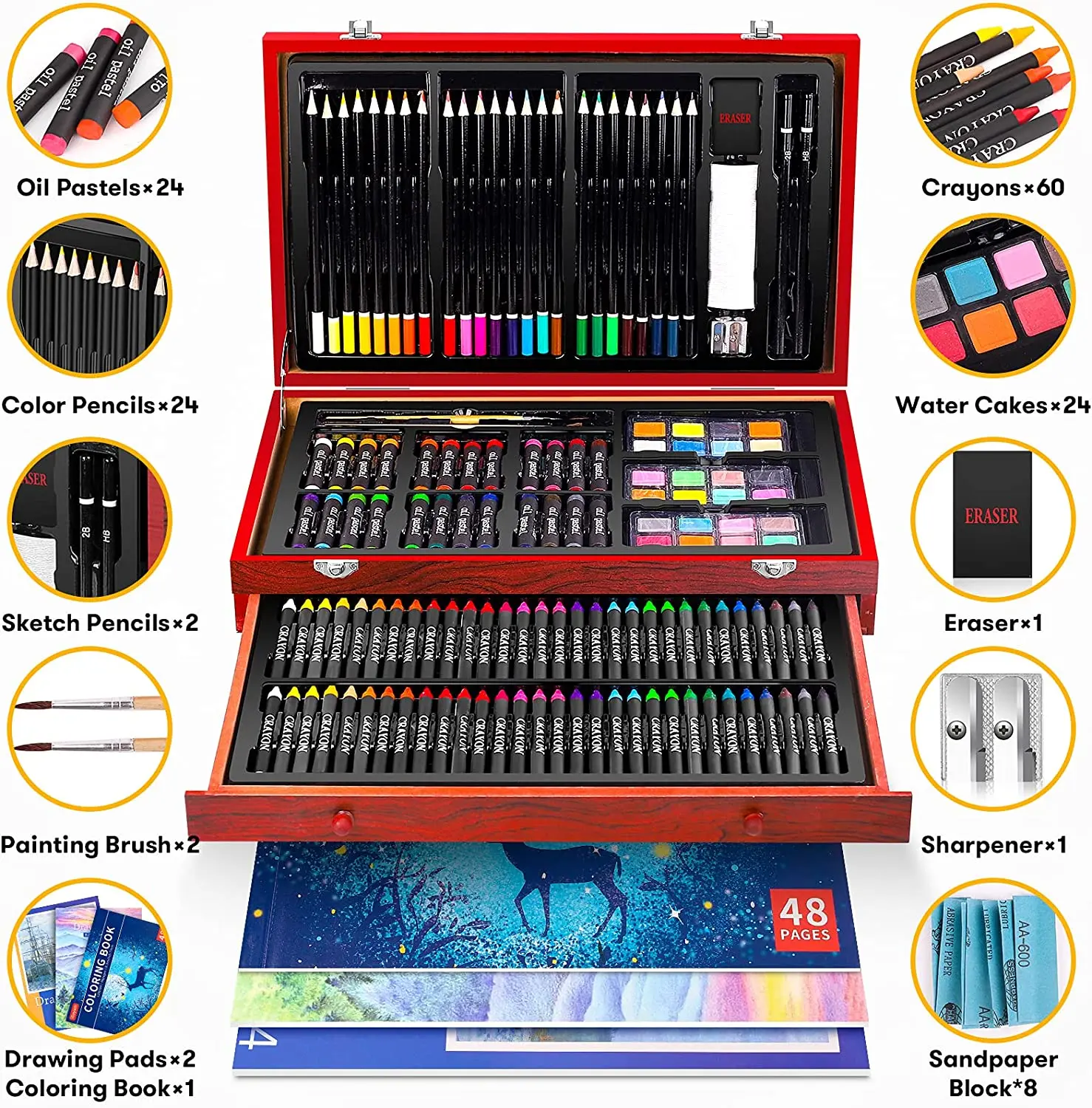 150pack Deluxe Wooden Art Set Crafts Drawing Painting Kit