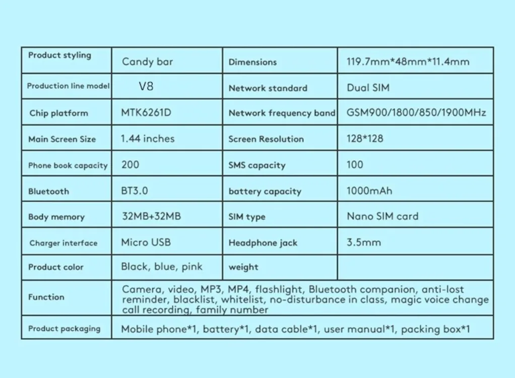 新款V8迷你手机2G GSM 1000毫安时双卡1.44 "MTK6261D MP3相机拨号手机学生小尺寸手机| Alibaba.com