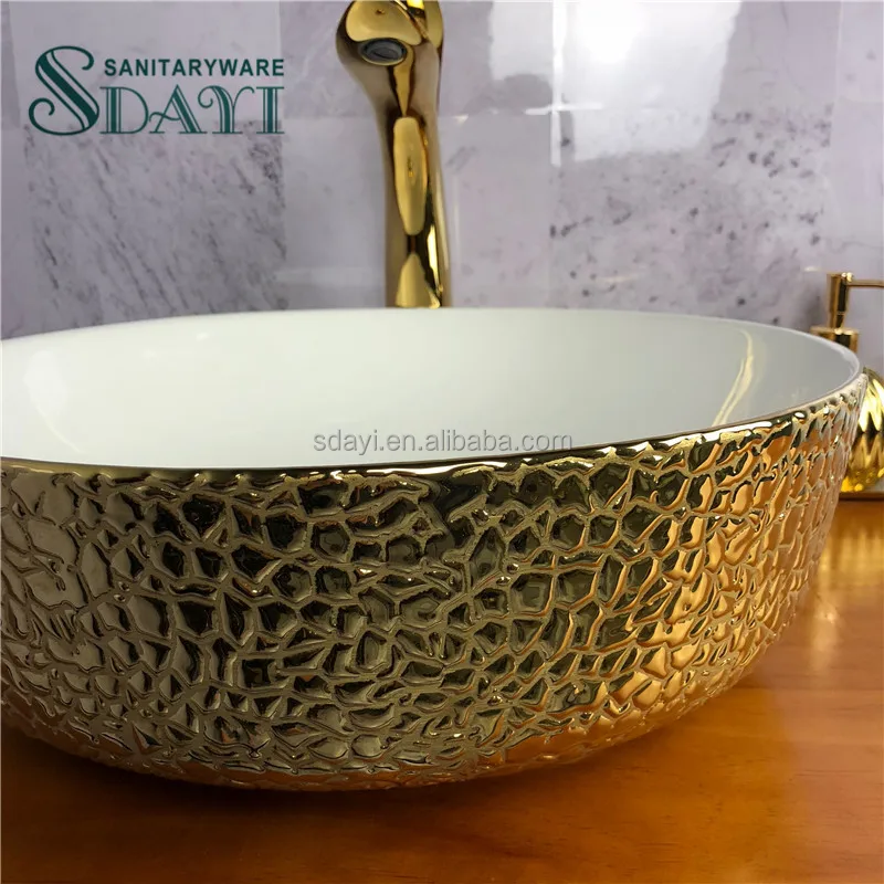 Ceramic Gold Color Wash Basin Bathroom Crocodile Design Luxury Golden ...