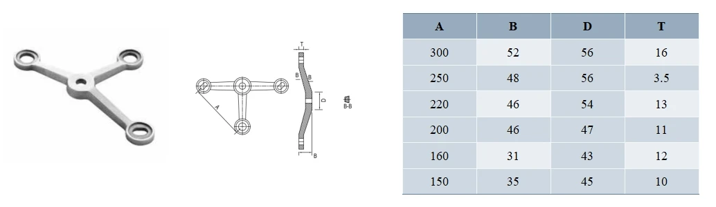 304/316 Stainless Steel Glass Spider Fittings, 200mm C/C for Curtain ...