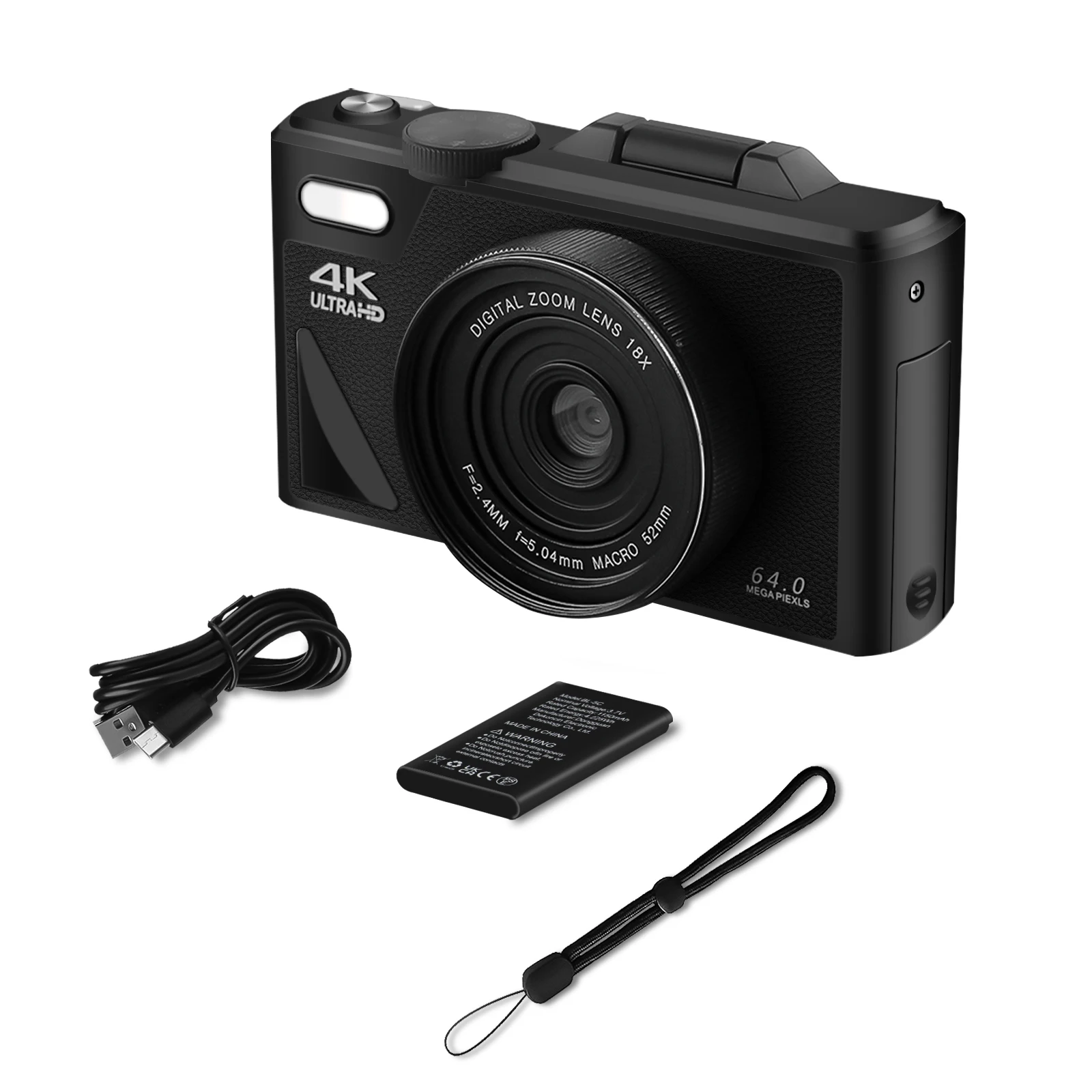 FHD 4K Digital Camera - 64MP with 18X Zoom & LCD Screen