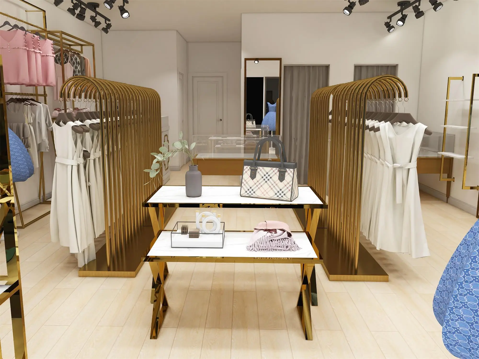 Gold Marble Grain Modern Display Table for Retail Clothes Shop