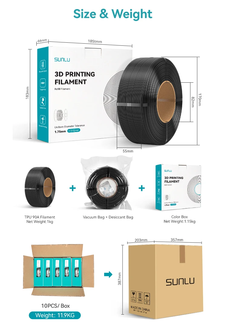 SUNLU PETG Refill Filament - Eco-Friendly 3D Printer Filament