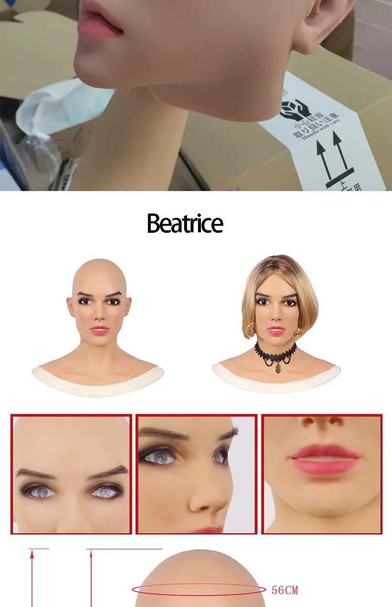 Lifelike Female Face Silicone Head Mask with Makeup for Crossdresser ...
