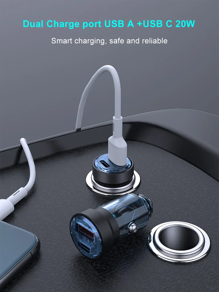 New Design Transparent Usb A Usb C Dual Port Car Charger Pd3.0 Qc3.0 ...