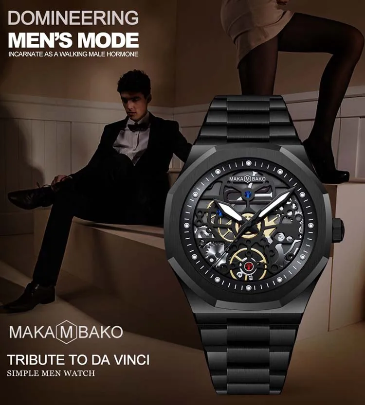 Makambako 5016 Luxury Black Gents Mechanical Watch Costume Genuine ...