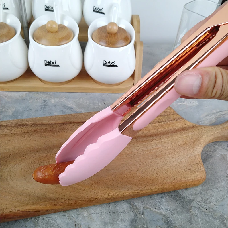 Factory Price Stainless Steel Rose Gold Food Tongs Heat Resistant ...