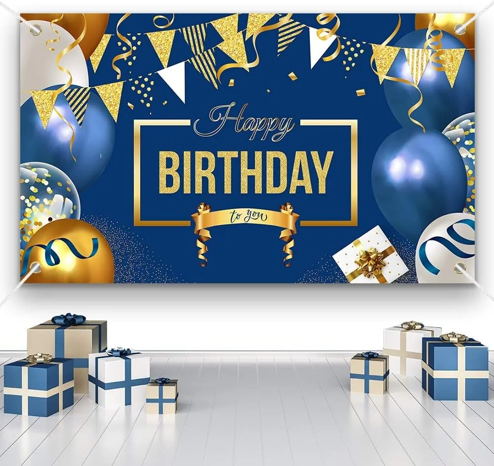 Custom Polyester Fabric Cloth Happy Birthday Stage Backdrop Banner For ...