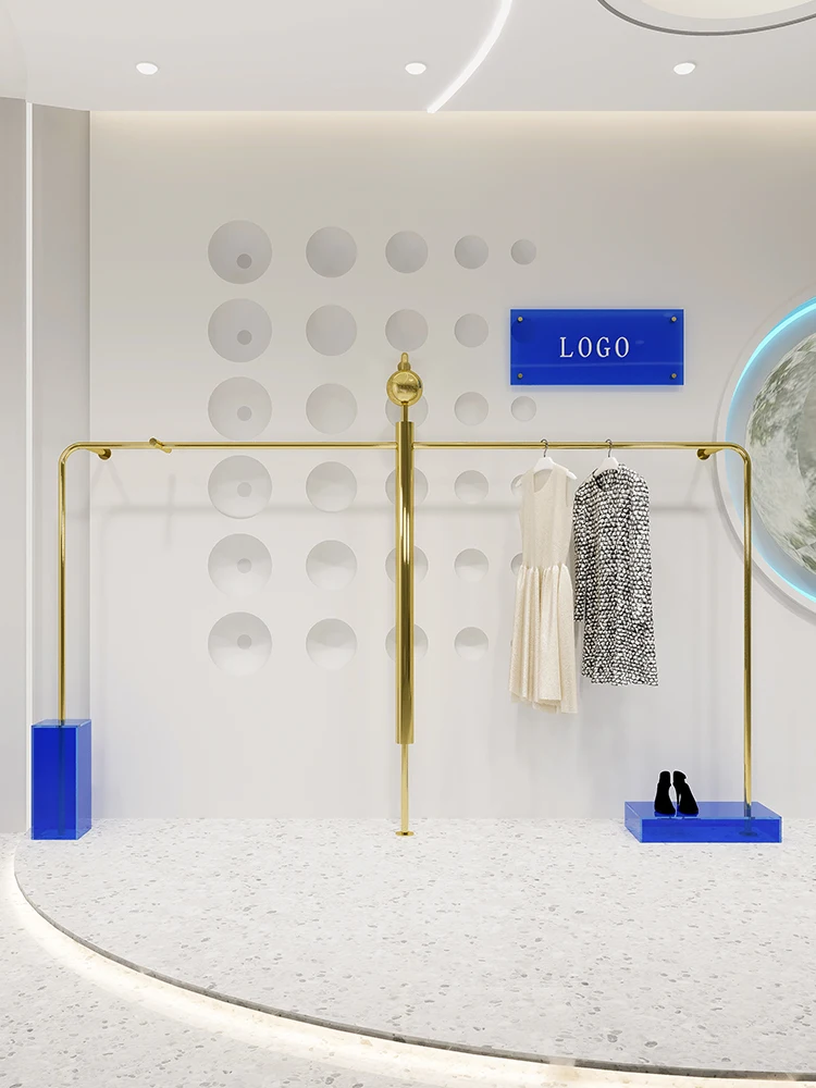 Customize Garment Clothes Display Racks Golden Acrylic Clothing Shelf ...