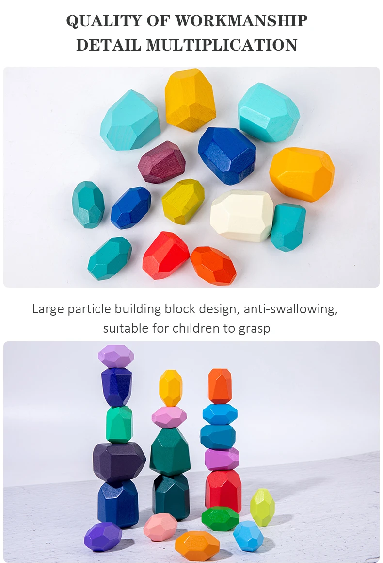 Montessori Rainbow Stacking Building Blocks Kids Early Learning Stone ...