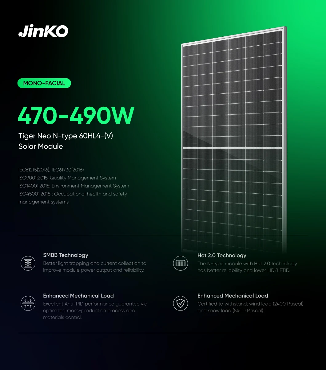 Jinko Monocrystalline Pv Module 470w 480w 490w N-type Half Cell Solar ...