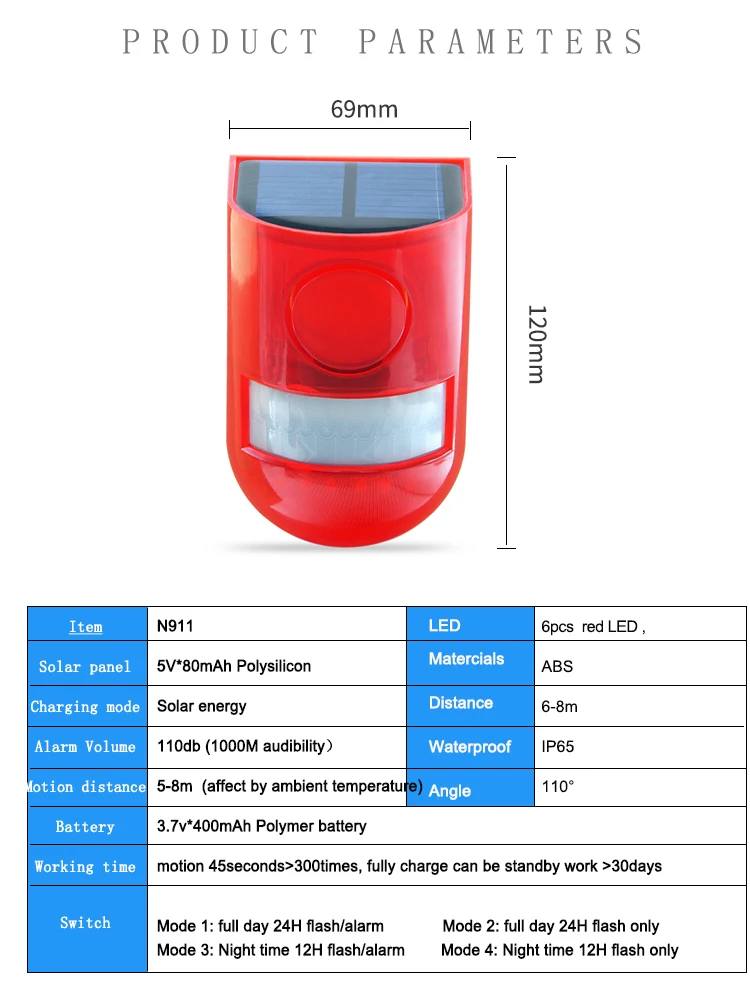 Solar Alarm with RF Remote - 129db Siren for Outdoor Security