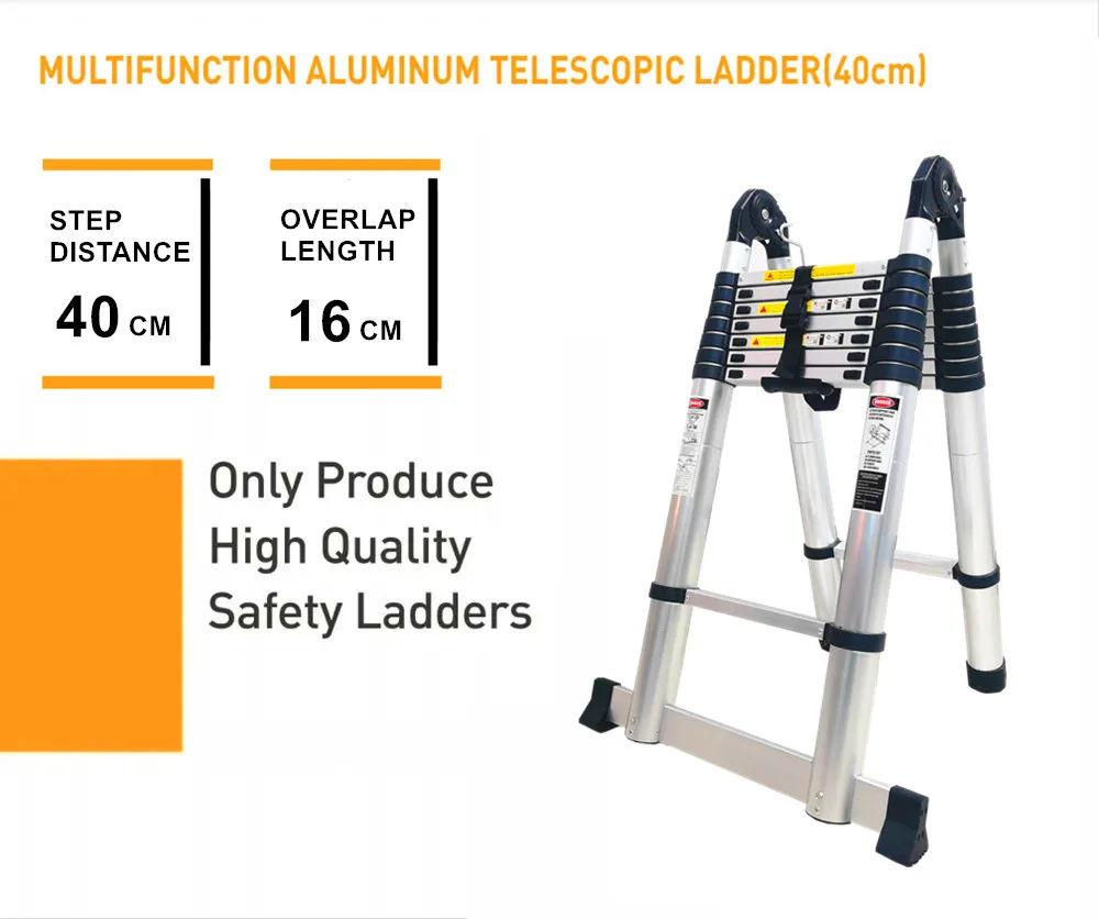 40cm Step Distance Fold Aluminum Telescopic Ladder 4+4 5+5 6+6 7+7 8+8 ...