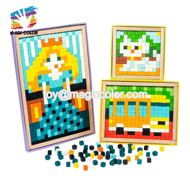 Educational DIY Pixel Board Game - Cartoon Wooden Mosaic Puzzle for Kids