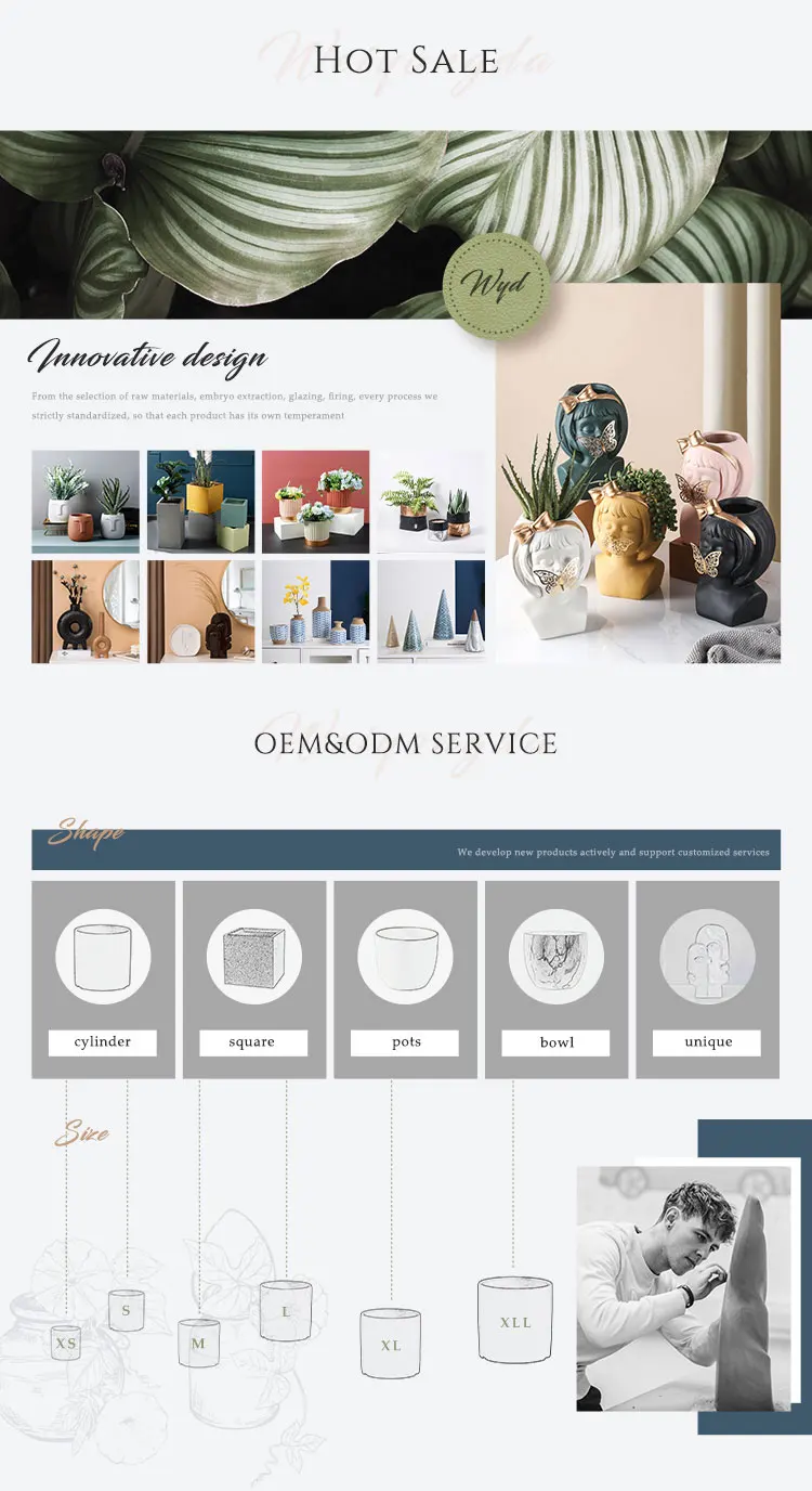 Italian Nordic Style Ceramic Indoor Human Face Figurine Head Plant Pot ...