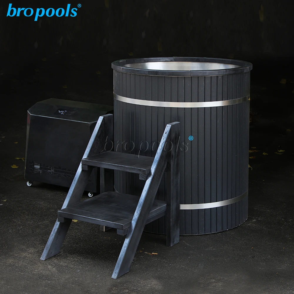 Oval Black WPC Material Outdoor Cold Plunge - 3°C Ice Bath Tub