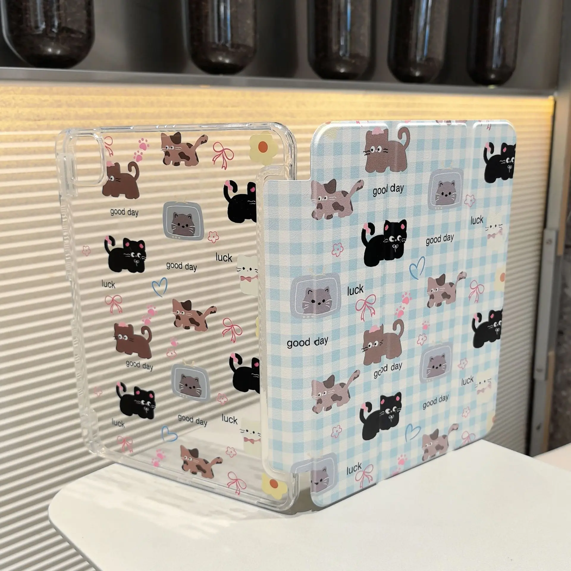 Transparent Acrylic Foldable Cartoon Cute Cat Tablet Case Cover Pen ...