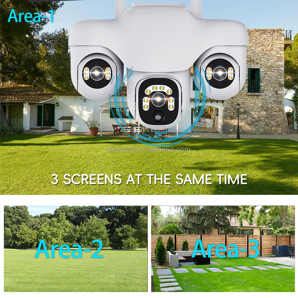 V380pro IP66 Triple Lens 3 PTZ Solar 4g Sim Card Cctv Camera with 8w ...