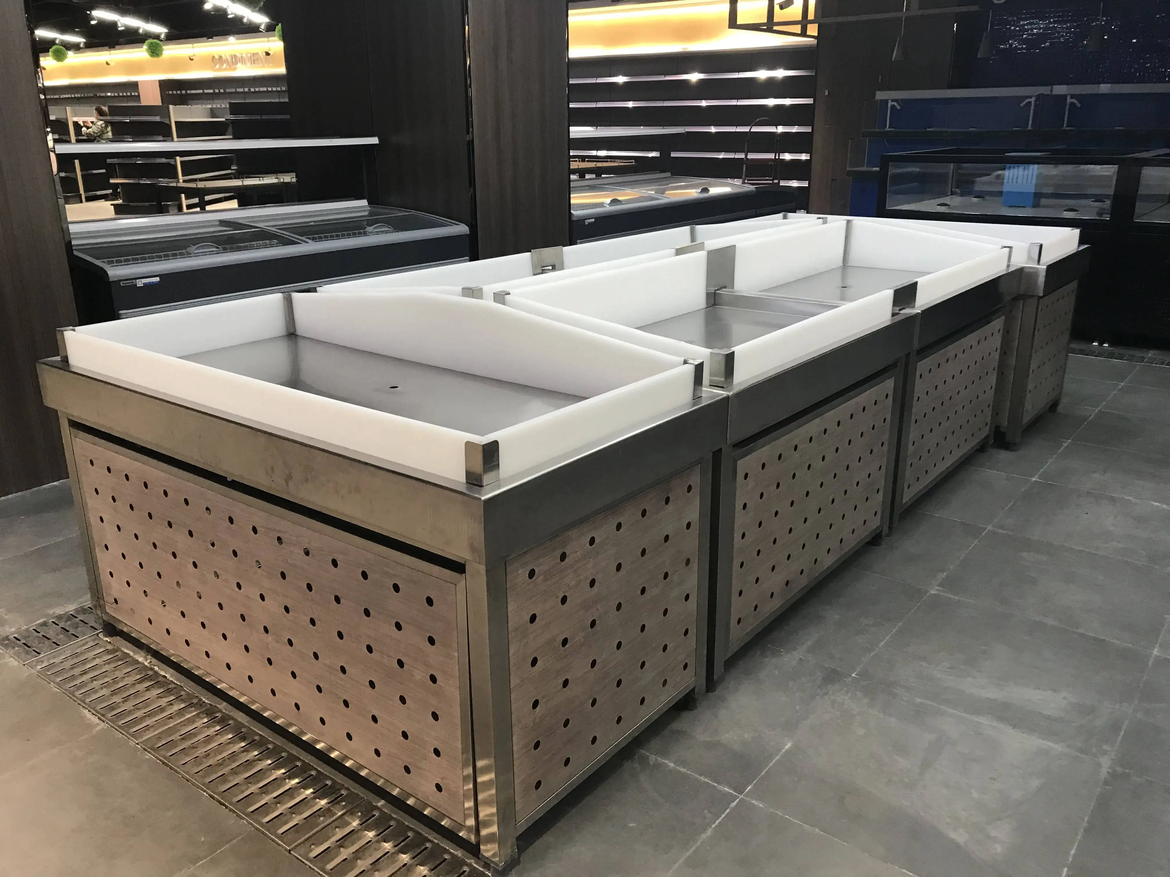 Custom Supermarket Frozen Display Stand - Seafood Showcase