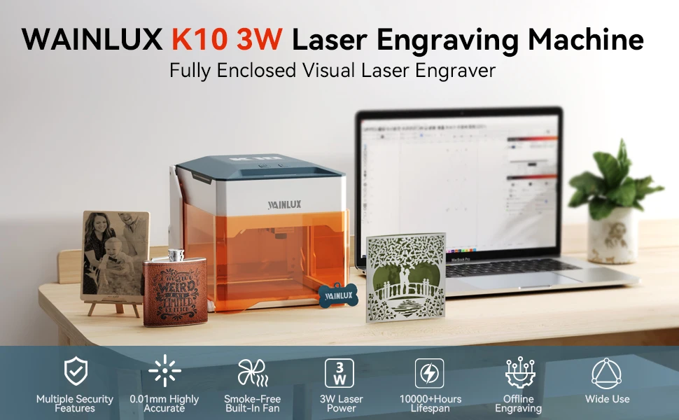 Wainlux K10 Portable Laser Engraving Machine - 10W CO2 Engraver for ...