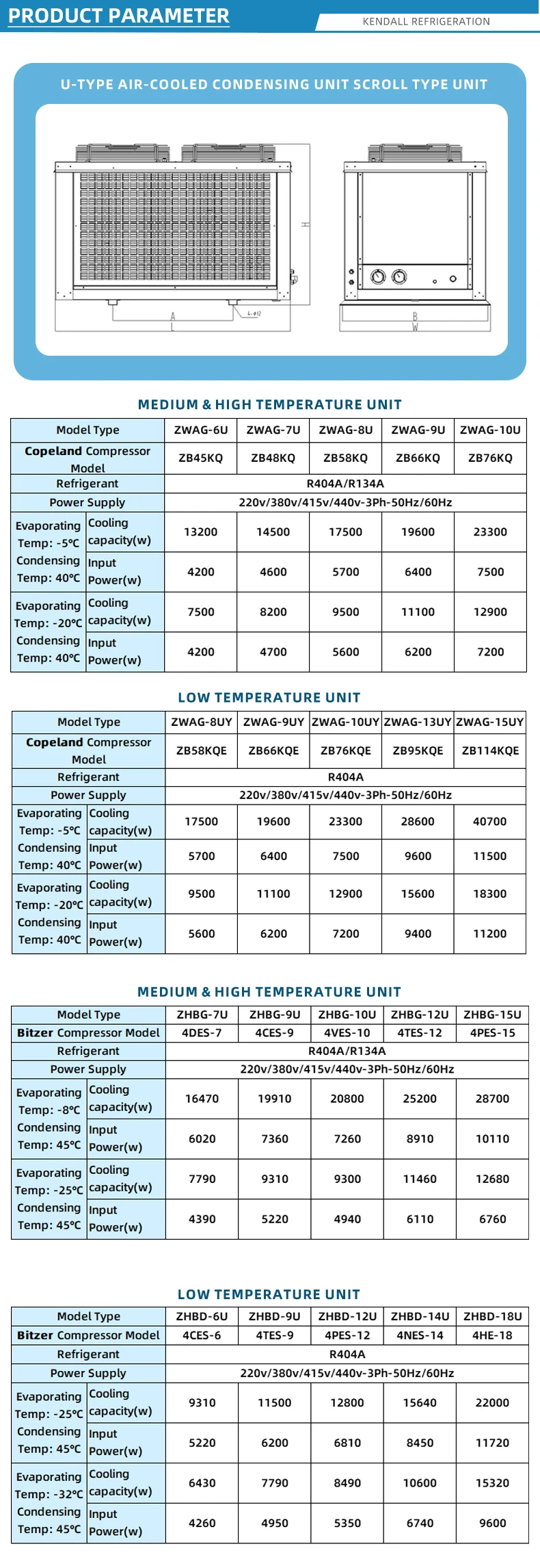 U Type Air-cooled Unit Low Noise Large Air Volume Top Discharge ...