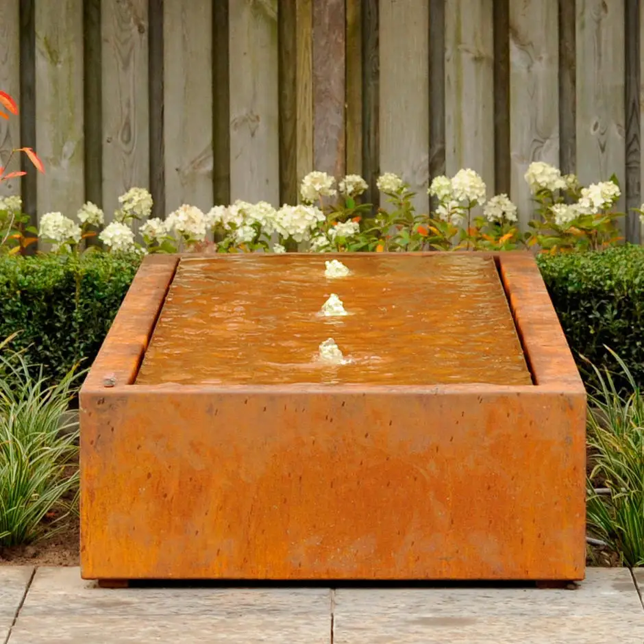 Corten Steel Square Water Feature with Fountain - AHL