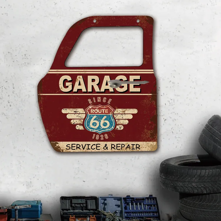 Retro Car Door Wall Art - Durable Metal Signs for Man Caves