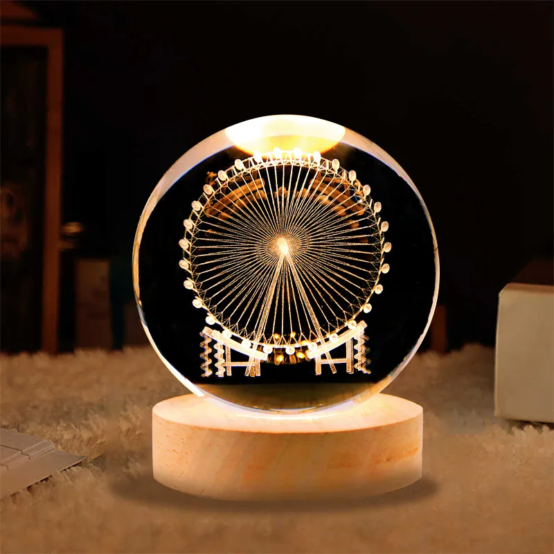 3D Art Crystal Ball Night Lamp - Luminous Solar System Decor