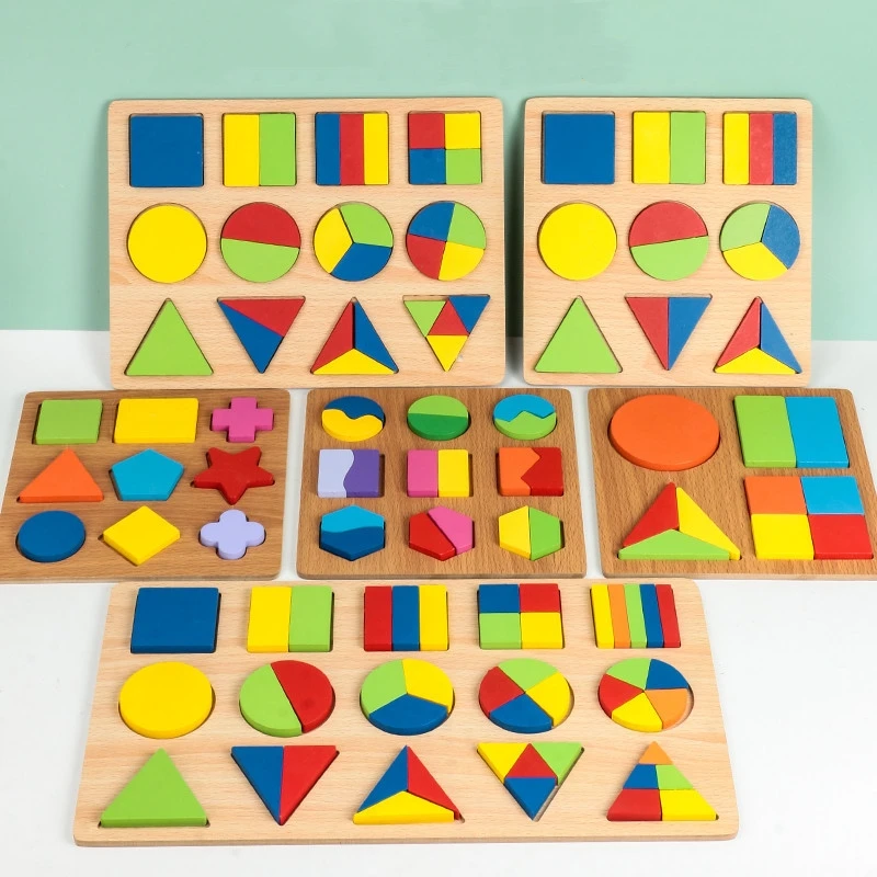 Montessori Shapes Cognitive Geometry Wooden Matching Shape Puzzle for 3 ...