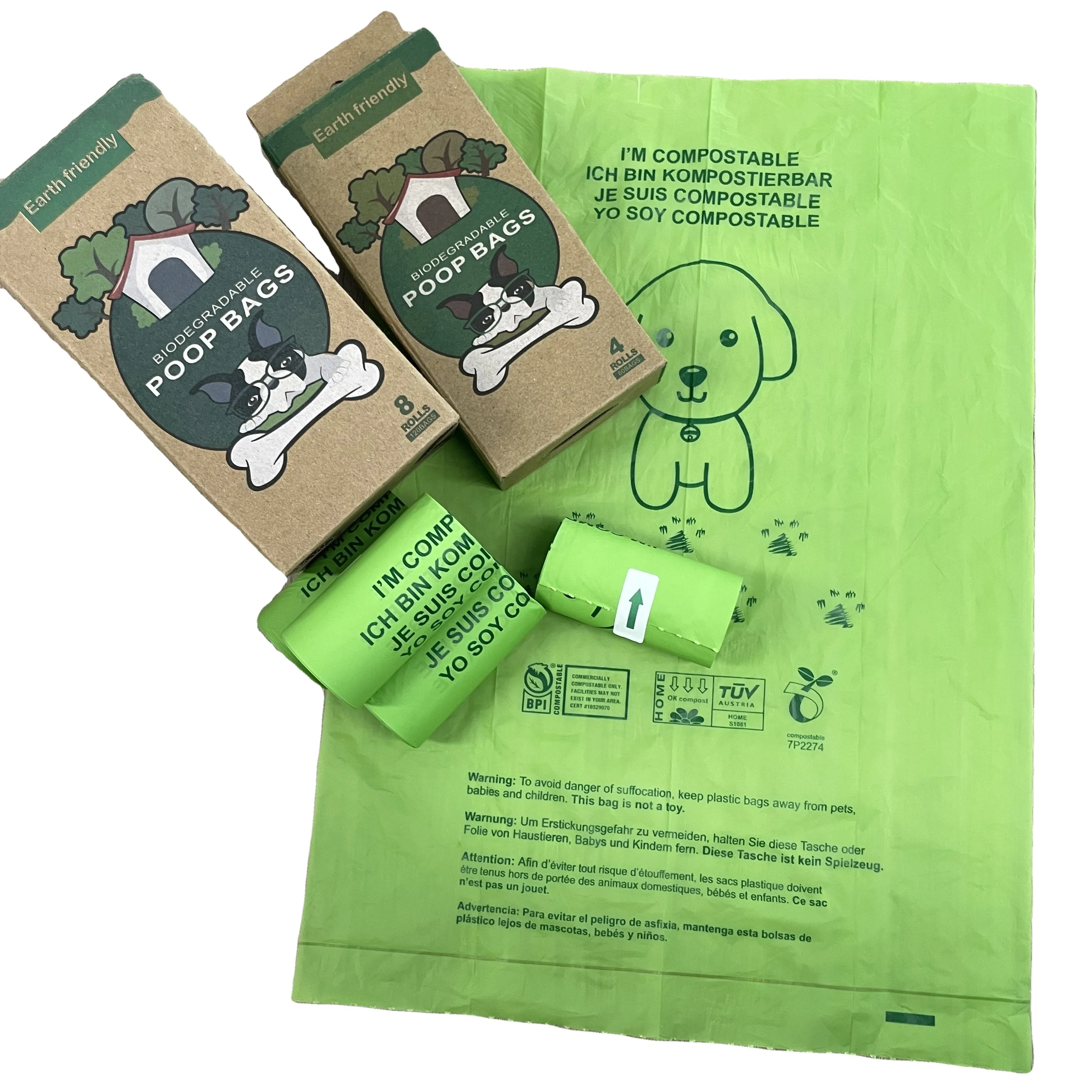 Compostable Poop Bags 100% Biodegradable Disposable Plastics Dog Poop ...
