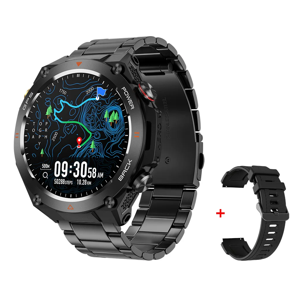 Men Outdoor Smartwatch Stainless Steel BT Call 650mAh Built-In GPS AI ...
