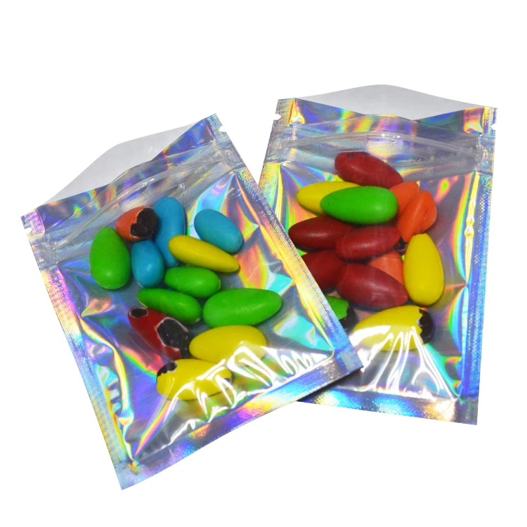 Factory Supply Candy Packaging Holographic Small Silver Mylar Ziplock ...