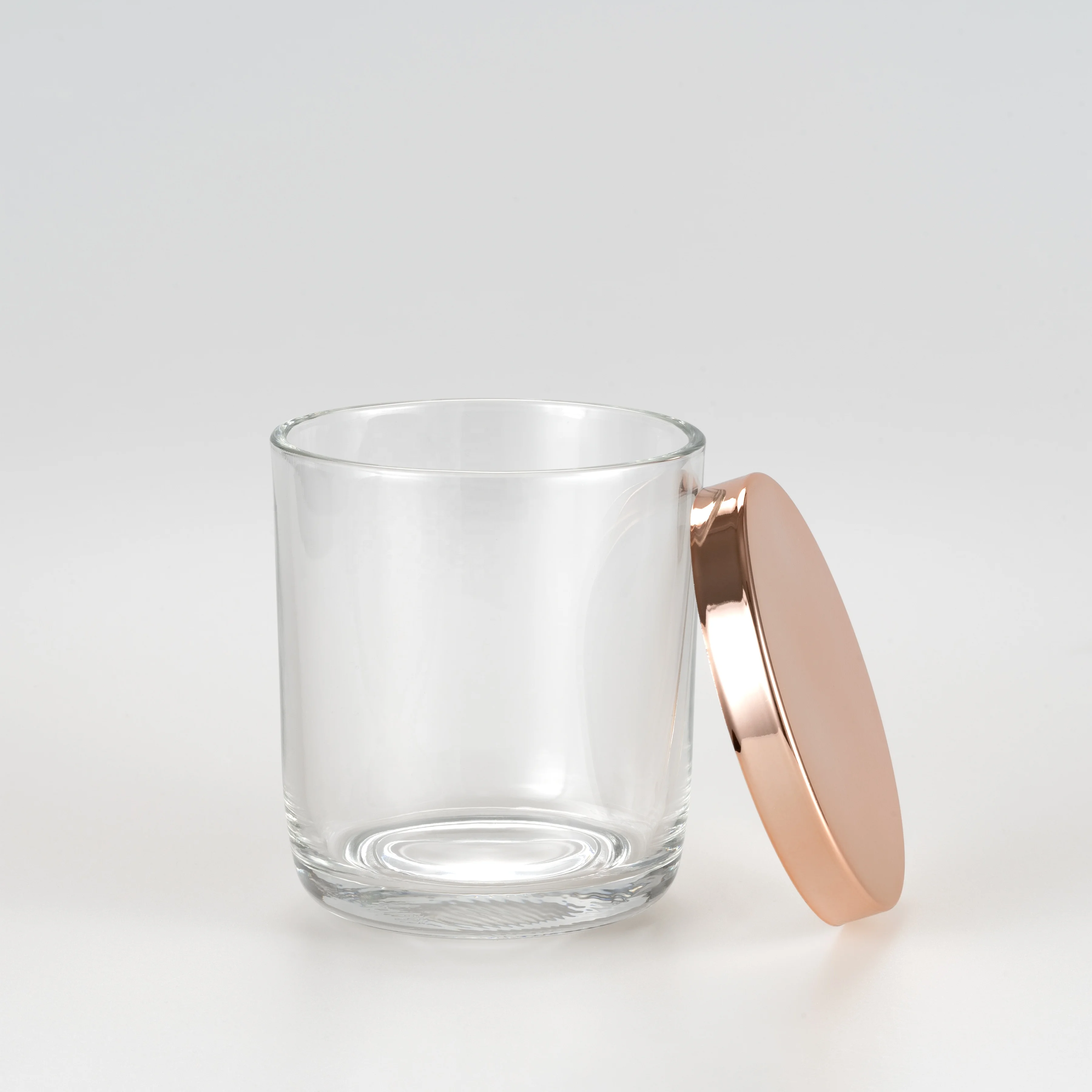 10oz Cambridge Style Clear Glass Candle Jar with Shiny Rose Gold Metal ...