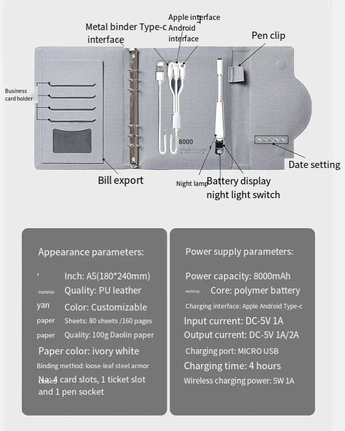 Trends 2024 A5 Planner Diary Power Bank Notebook with Light&Clock ...