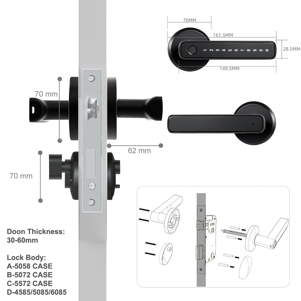 Electric Handle Lock Tuya Smart Home Door Lock Biometric Fingerprint ...