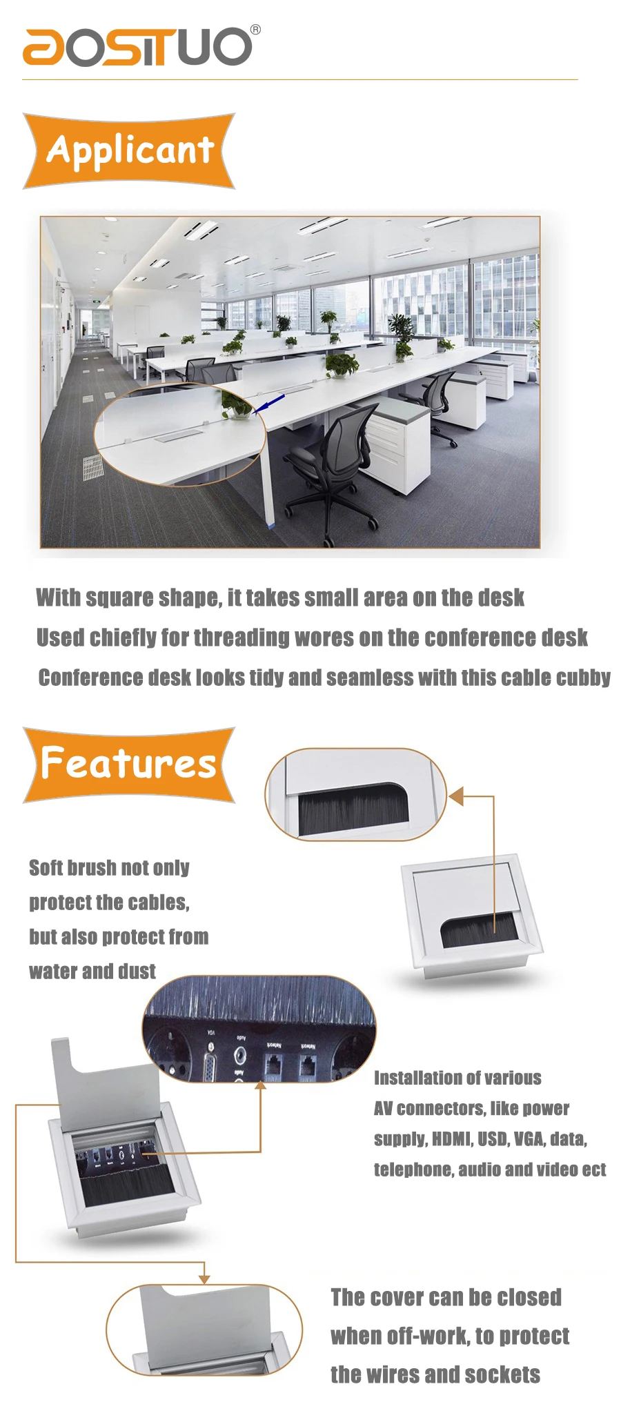 Office Desk Aluminum Cable Grommet Grommet Mute Closing Wire Box Soft ...