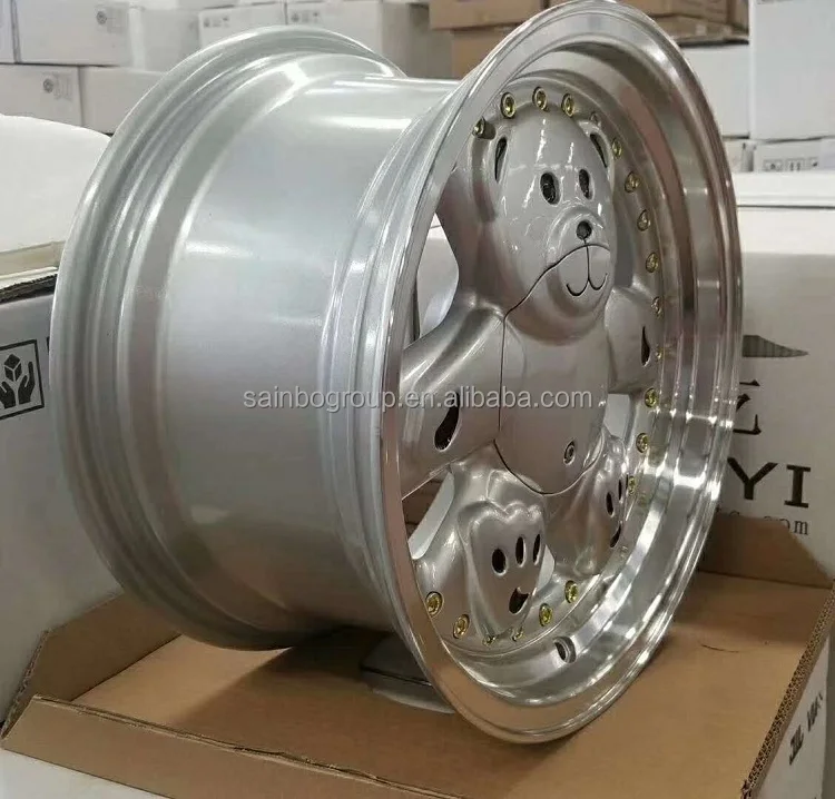 F991770 15x8 4x100 Bronze Silver Machine Lip Cute Bear Wheels