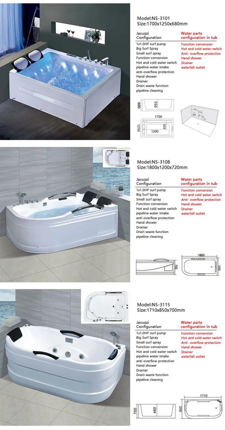 Modern Acrylic Jacuzzi Indoor Bathtub - Hydromassage Spa