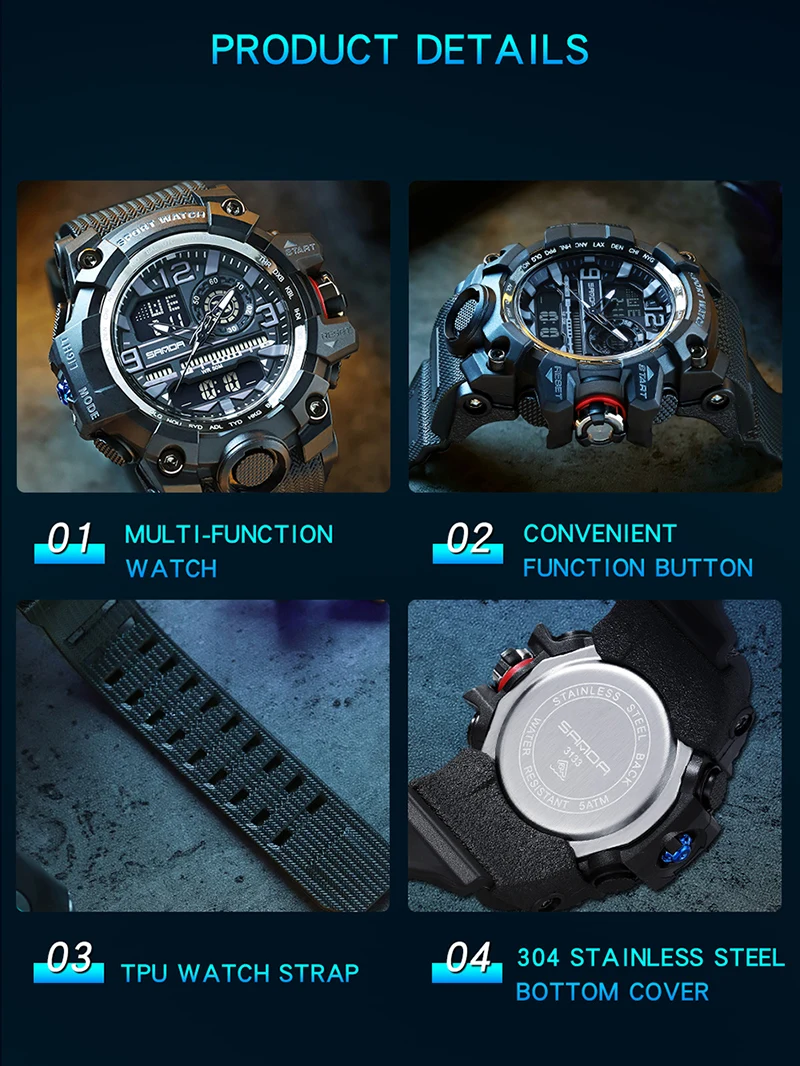 Sanda 3133 Trendy Fashion Men's Student Youth Electronic Watch ...