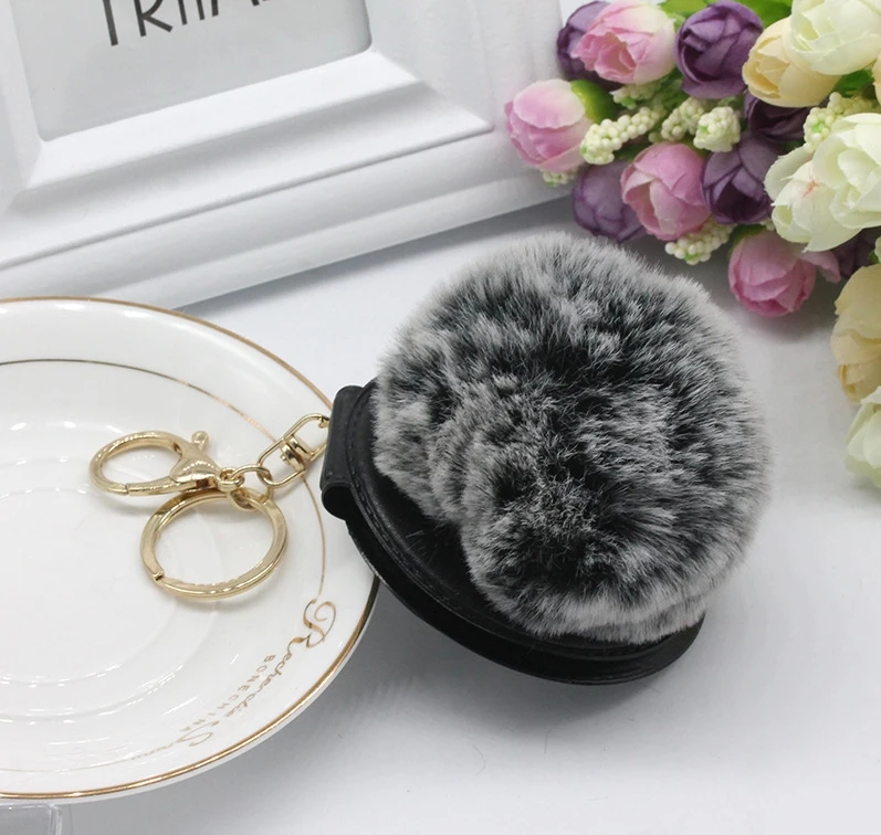 Wholesale Bag Pendant Cute Faux Rabbit Fur Pom Pom Mirror Key Chain ...