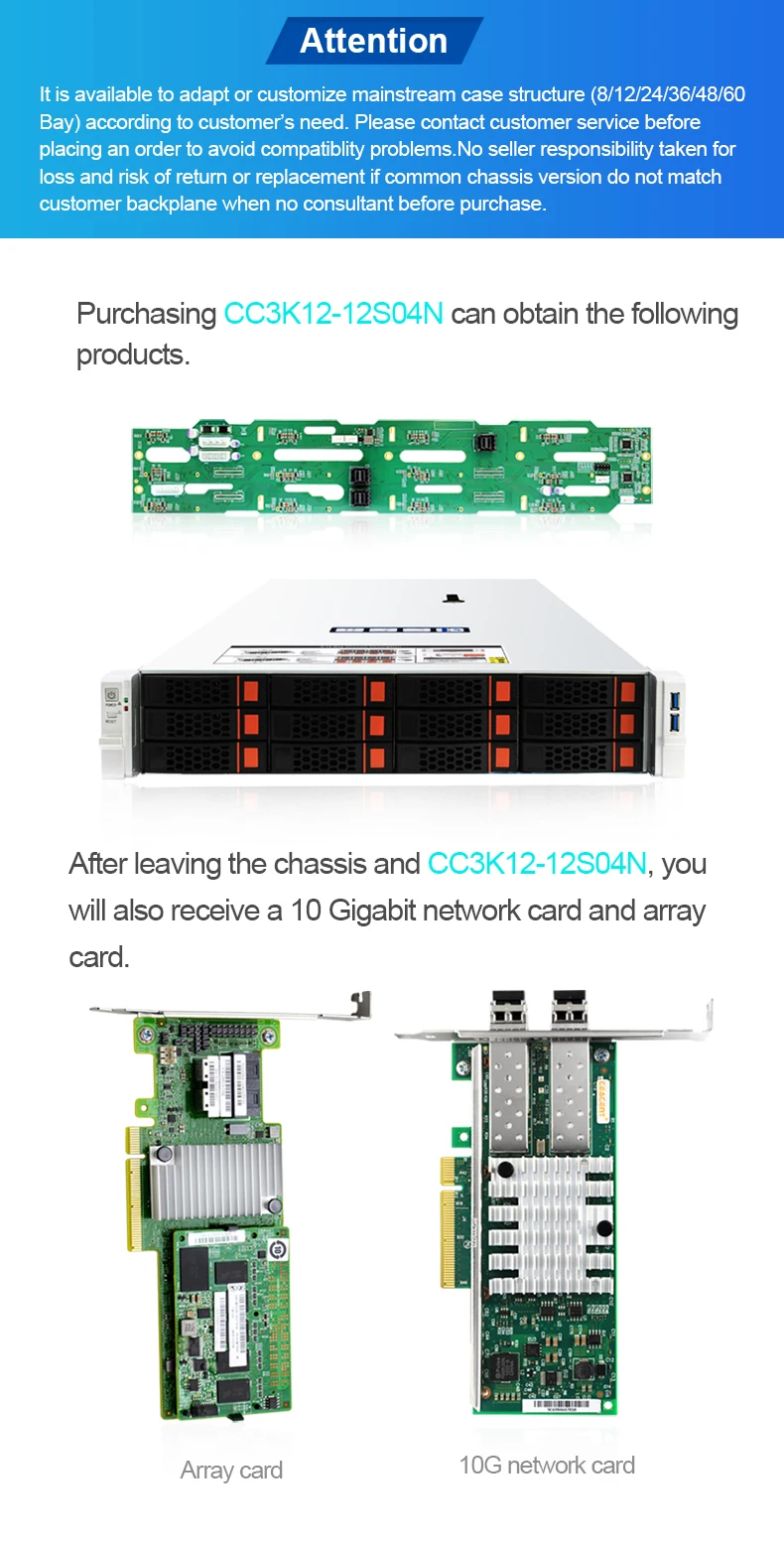 2U 12-Bay Rack Mount Chassis with 4nvme Backplane CC3K12-12S04N