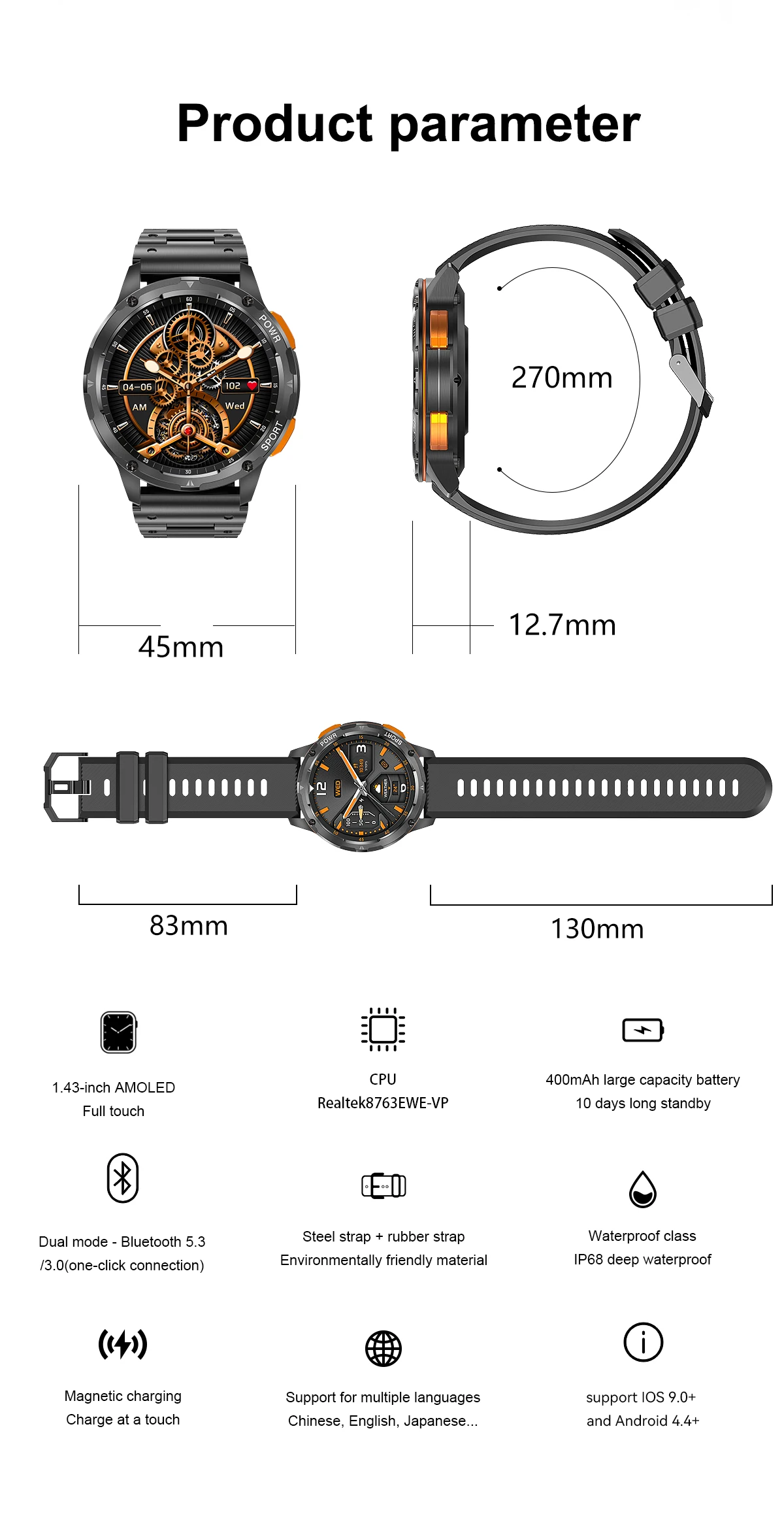 AK59 Luxury Smartwatch for Ladies | 1.43" AMOLED, BT Call, Fitness ...