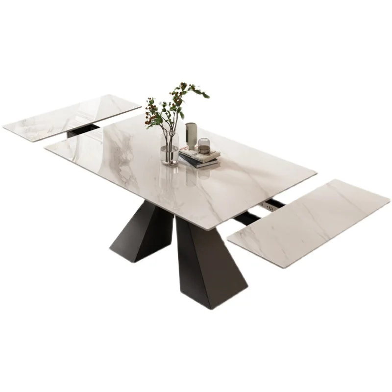 Modern Extendable Dining Table - Porcelain Top, White Marble