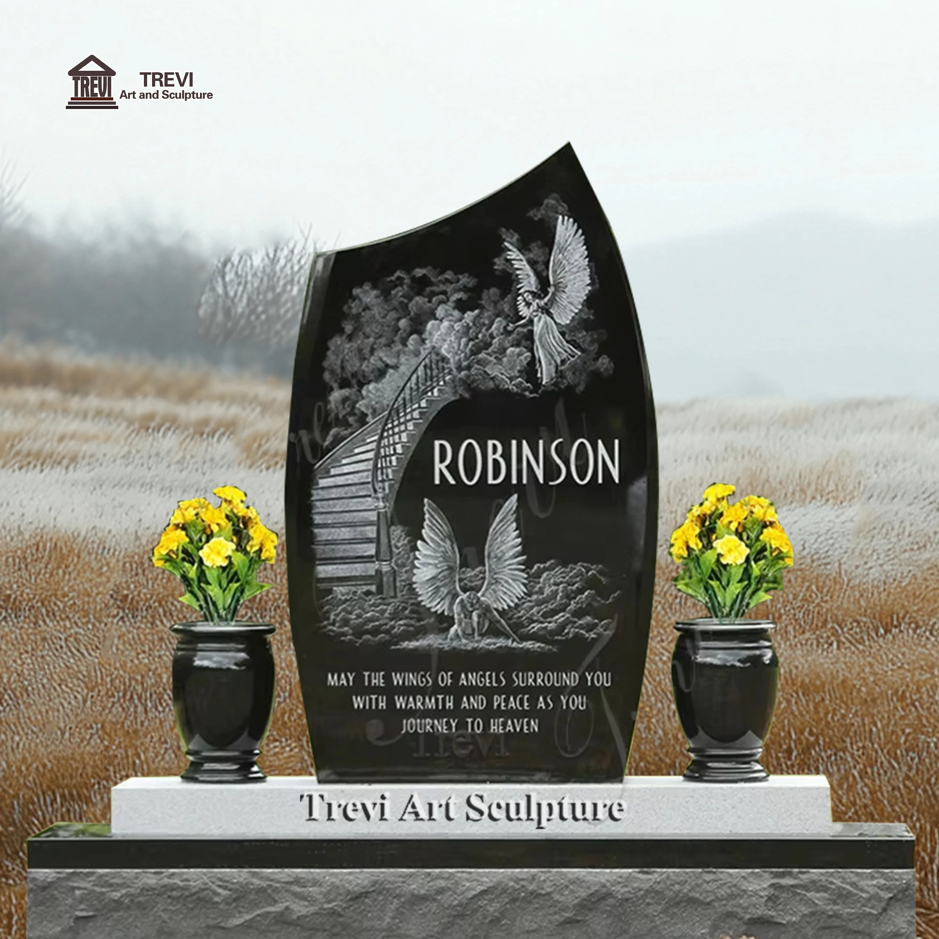 Customized Monument Shadow Carving - Black Granite Headstones