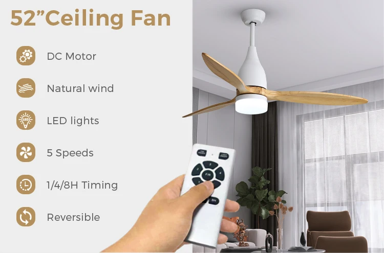 Smart Remote Control Led Ceiling Fans 52 Inches 5 Speed Intertek Wooden ...